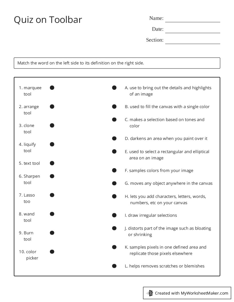 Quiz on Toolbar - My Worksheet Maker: Create Your Own Worksheets
