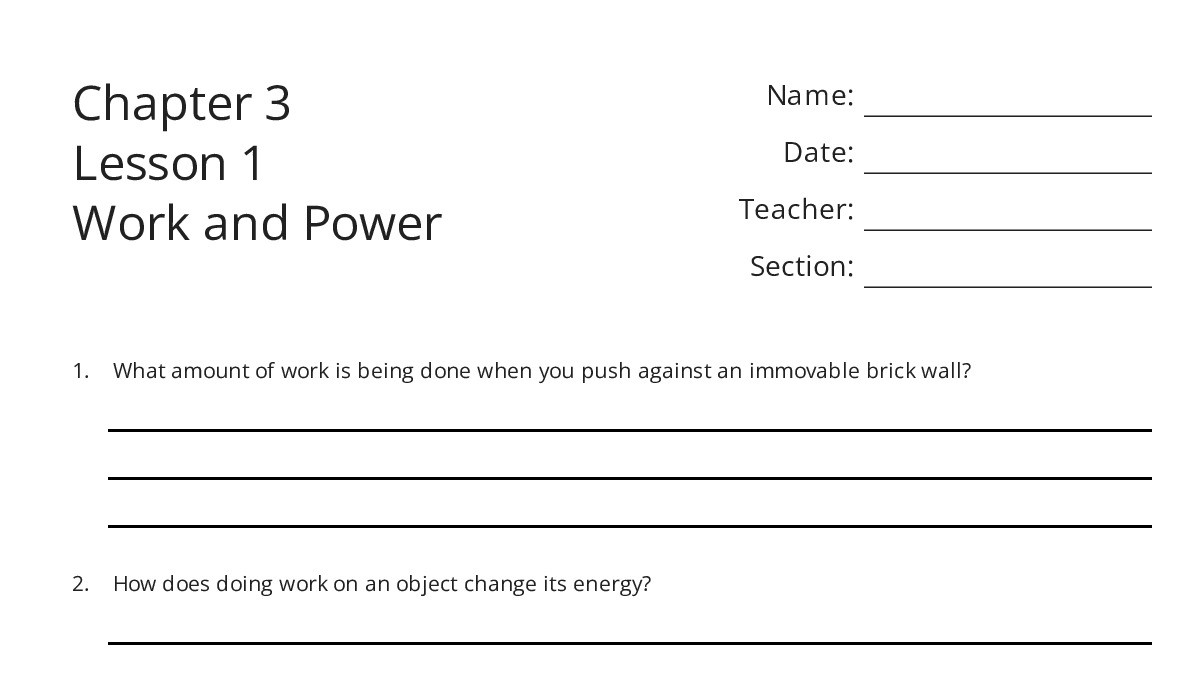 Chapter 3 Lesson 1 Work and Power - My Worksheet Maker: Create Your Own ...