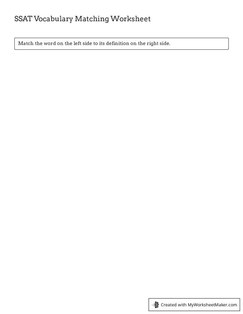 SSAT Vocabulary Matching Worksheet - My Worksheet Maker: Create Your ...
