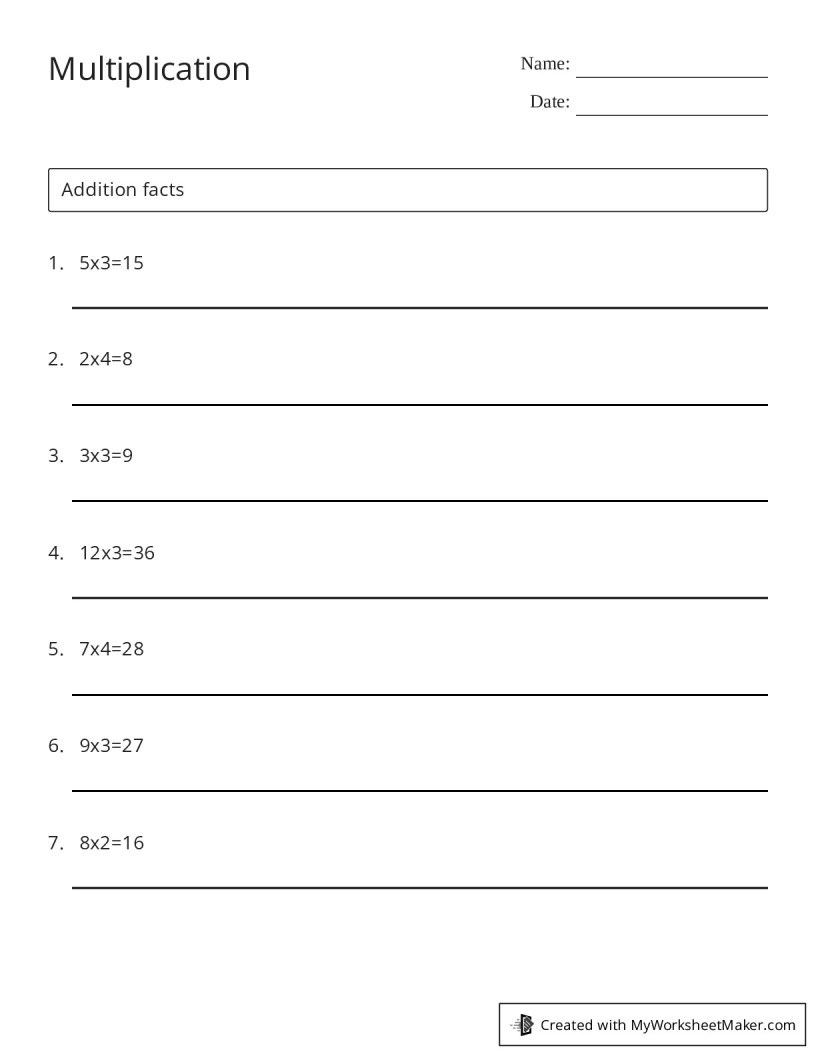 Multiplication - My Worksheet Maker: Create Your Own Worksheets