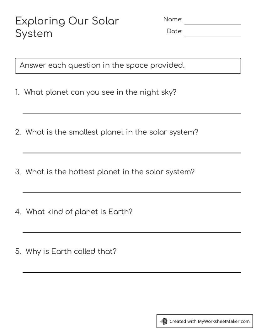 Exploring Our Solar System - My Worksheet Maker: Create Your Own Worksheets