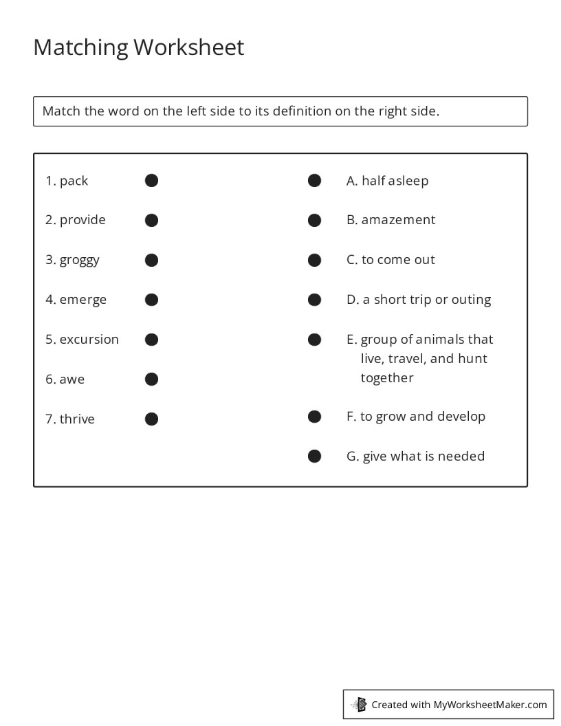 Matching Worksheet - My Worksheet Maker: Create Your Own Worksheets
