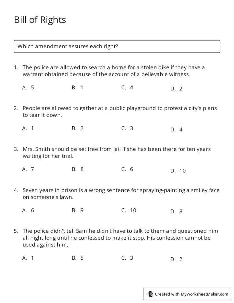Bill of Rights - My Worksheet Maker: Create Your Own Worksheets
