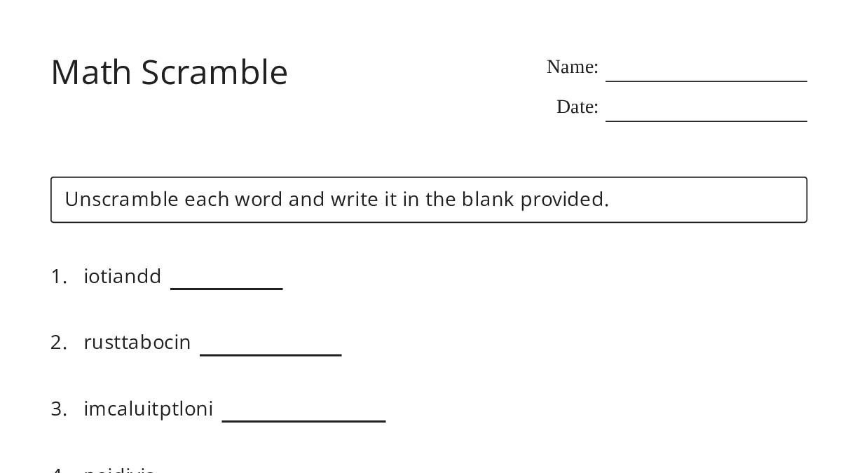 Math Scramble - My Worksheet Maker: Create Your Own Worksheets