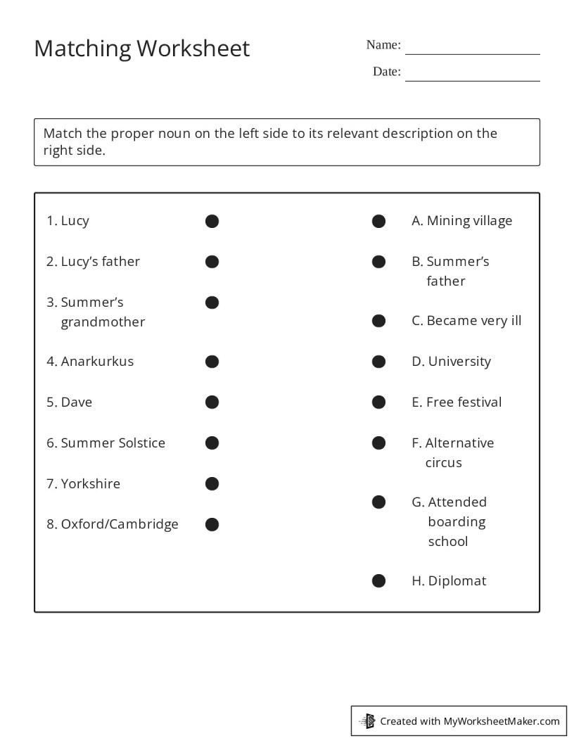 Matching Worksheet - My Worksheet Maker: Create Your Own Worksheets