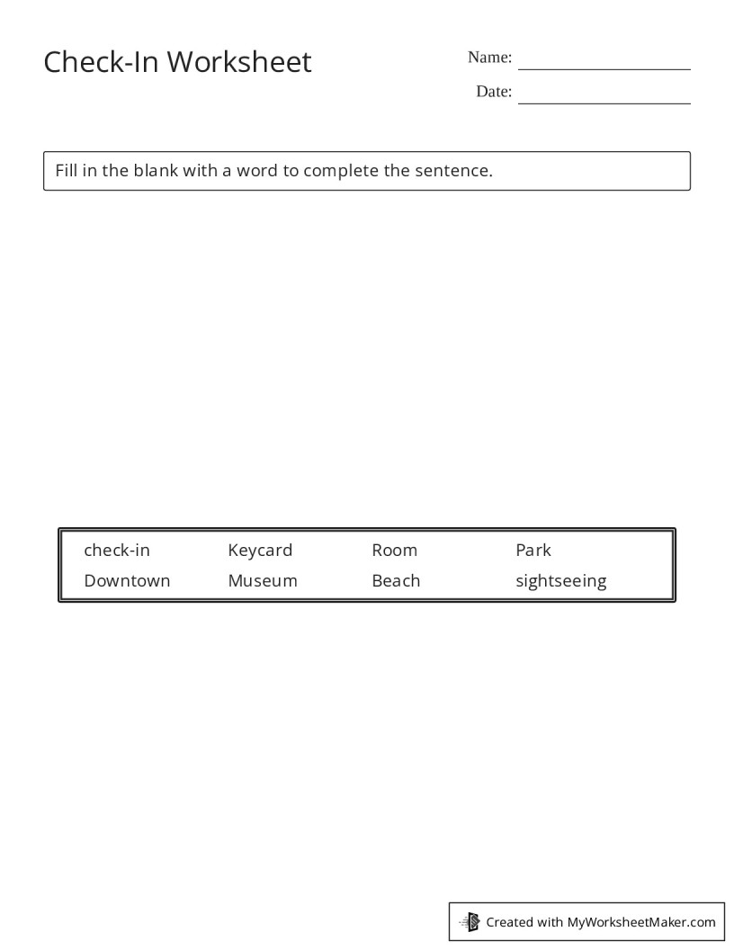 Check-In Worksheet - My Worksheet Maker: Create Your Own Worksheets