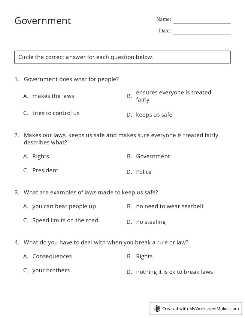 Government - My Worksheet Maker: Create Your Own Worksheets