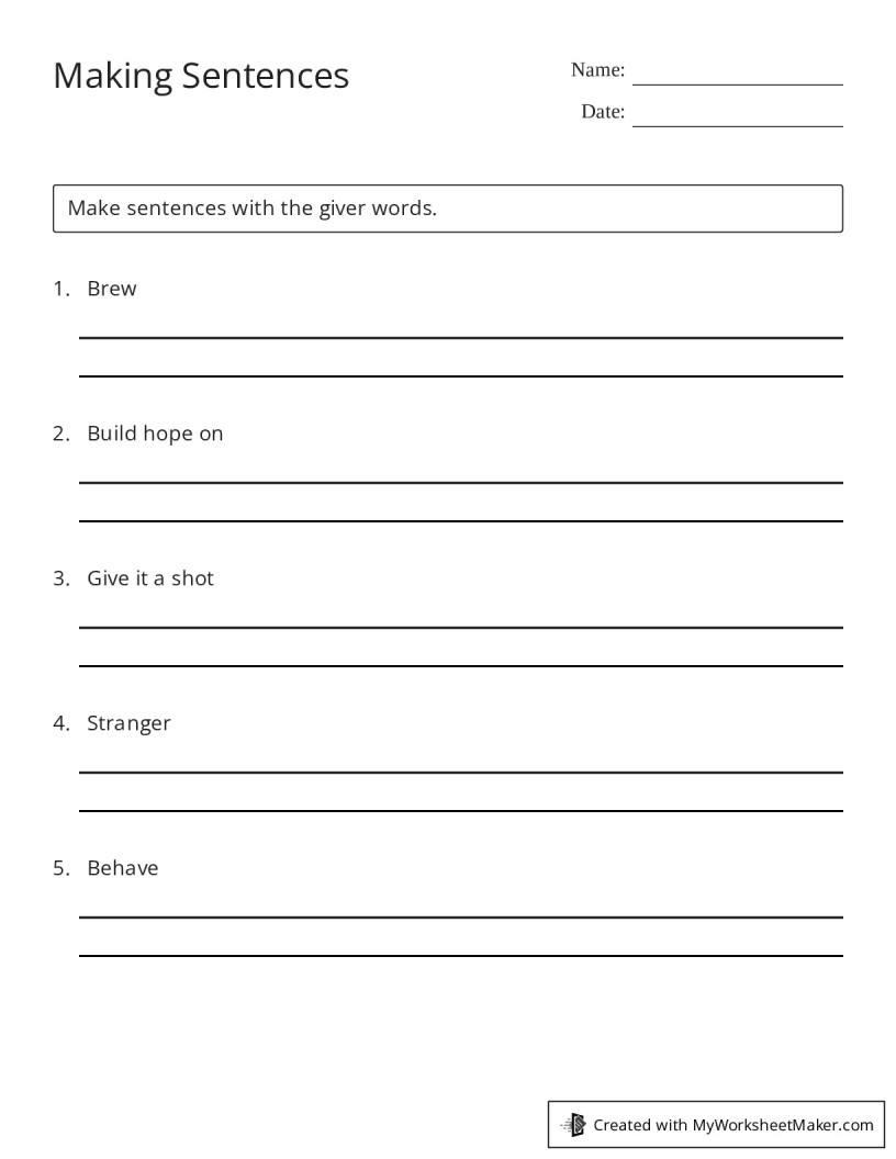 Making Sentences - My Worksheet Maker: Create Your Own Worksheets