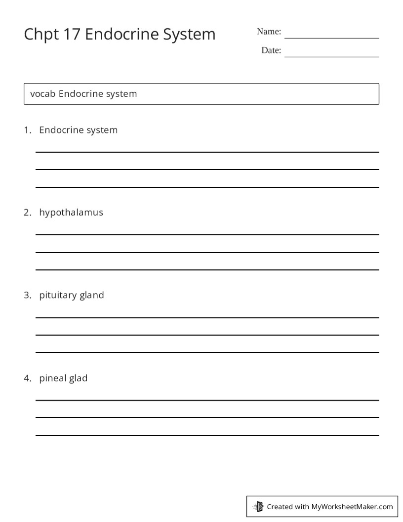 Chpt 17 Endocrine System - My Worksheet Maker: Create Your Own Worksheets