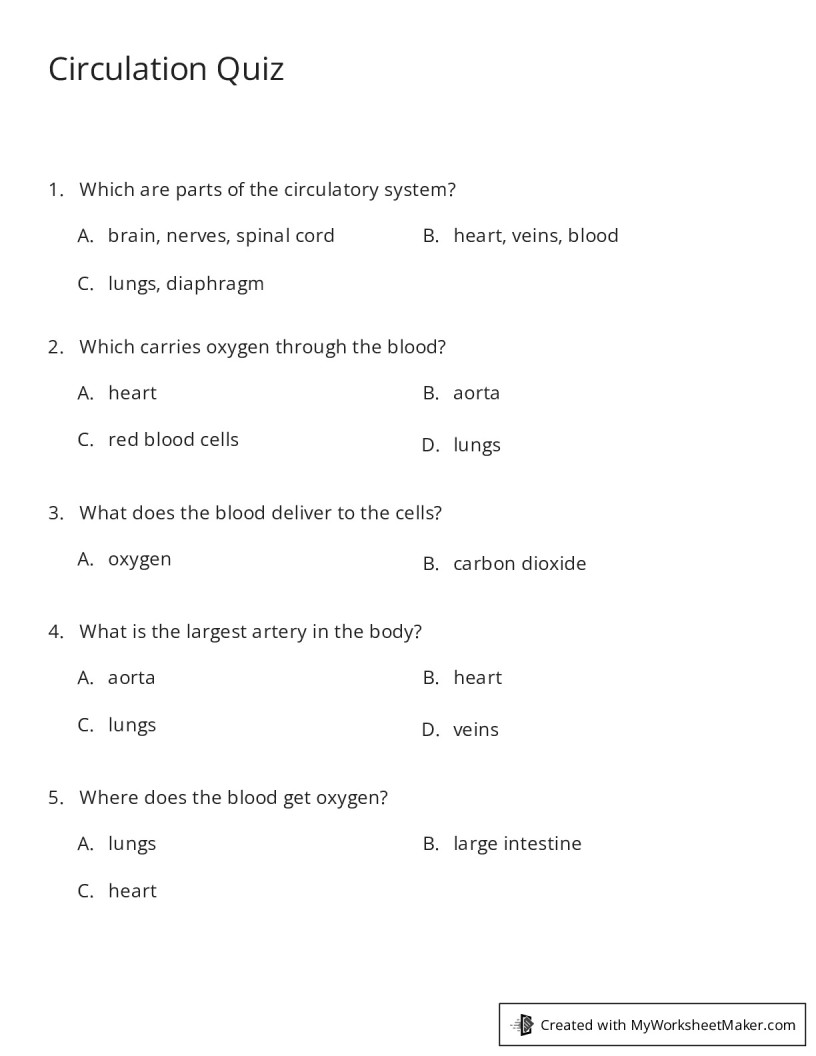 Circulation Quiz - My Worksheet Maker: Create Your Own Worksheets