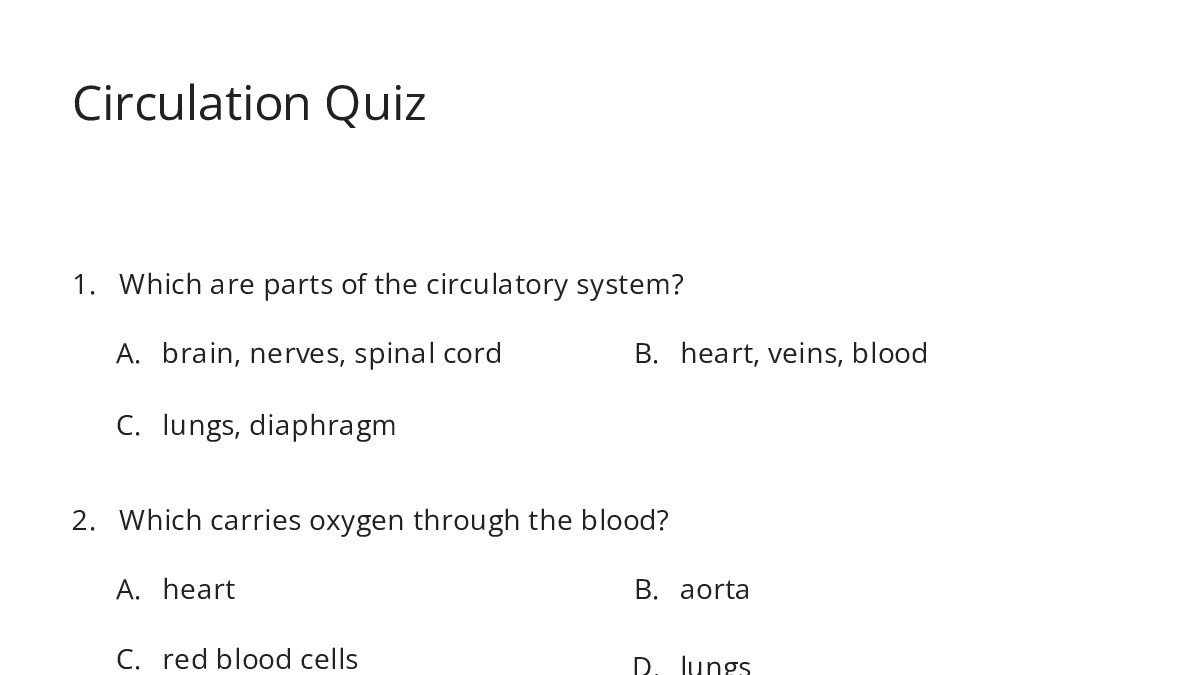 Circulation Quiz - My Worksheet Maker: Create Your Own Worksheets