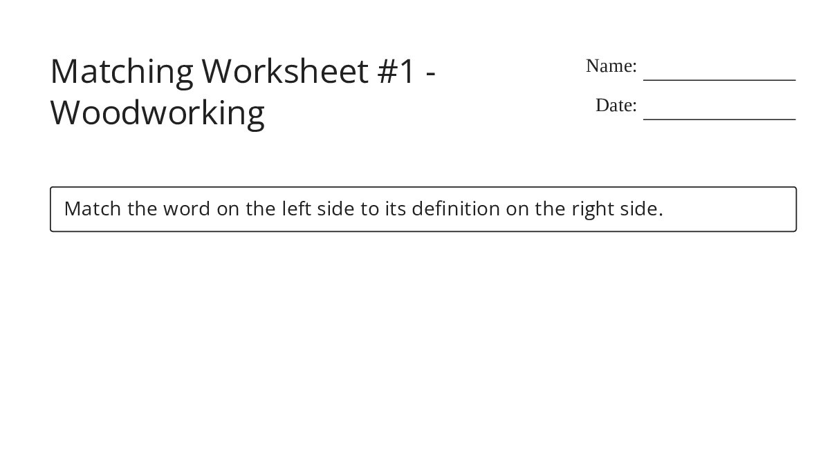Matching Worksheet #1 - Woodworking - My Worksheet Maker: Create Your ...