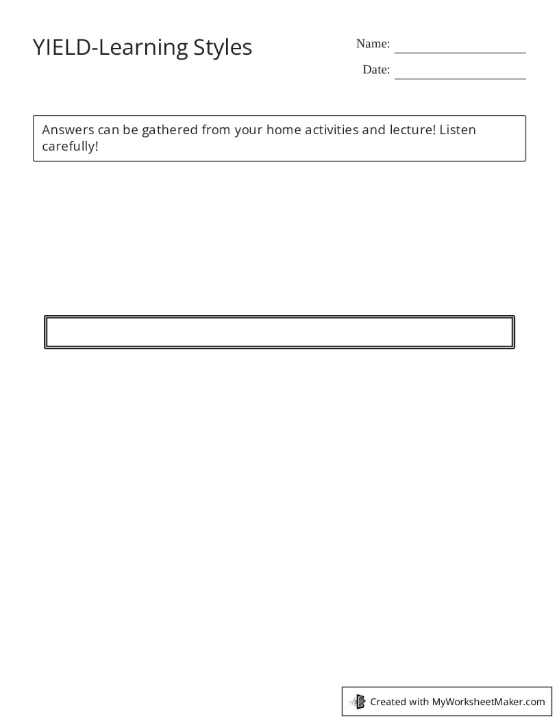 YIELD-Learning Styles - My Worksheet Maker: Create Your Own Worksheets