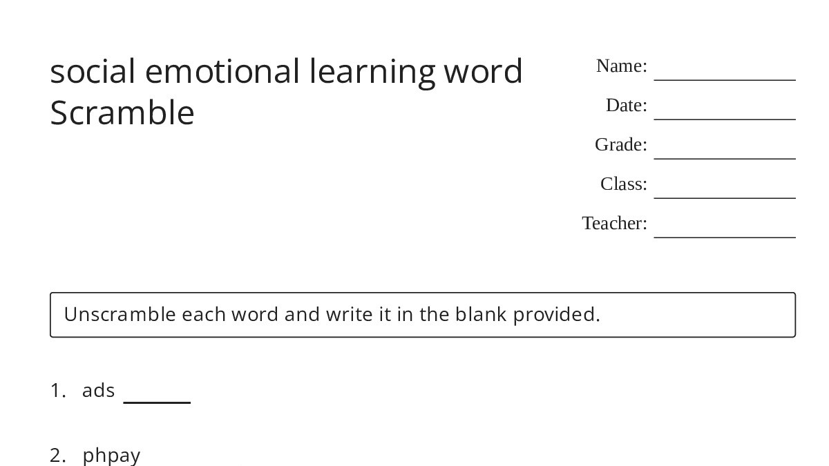 social emotional learning word Scramble - My Worksheet Maker: Create ...