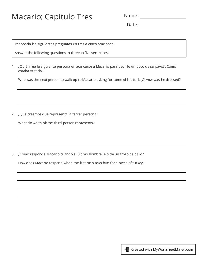 Macario: Capitulo Tres - My Worksheet Maker: Create Your Own Worksheets