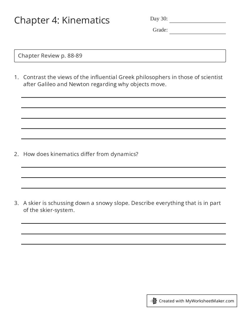 Chapter 4: Kinematics - My Worksheet Maker: Create Your Own Worksheets