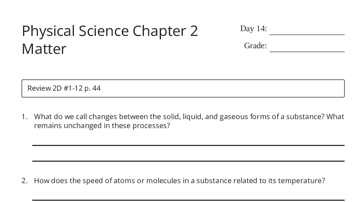 Physical Science Chapter 2 Matter - My Worksheet Maker: Create Your Own ...