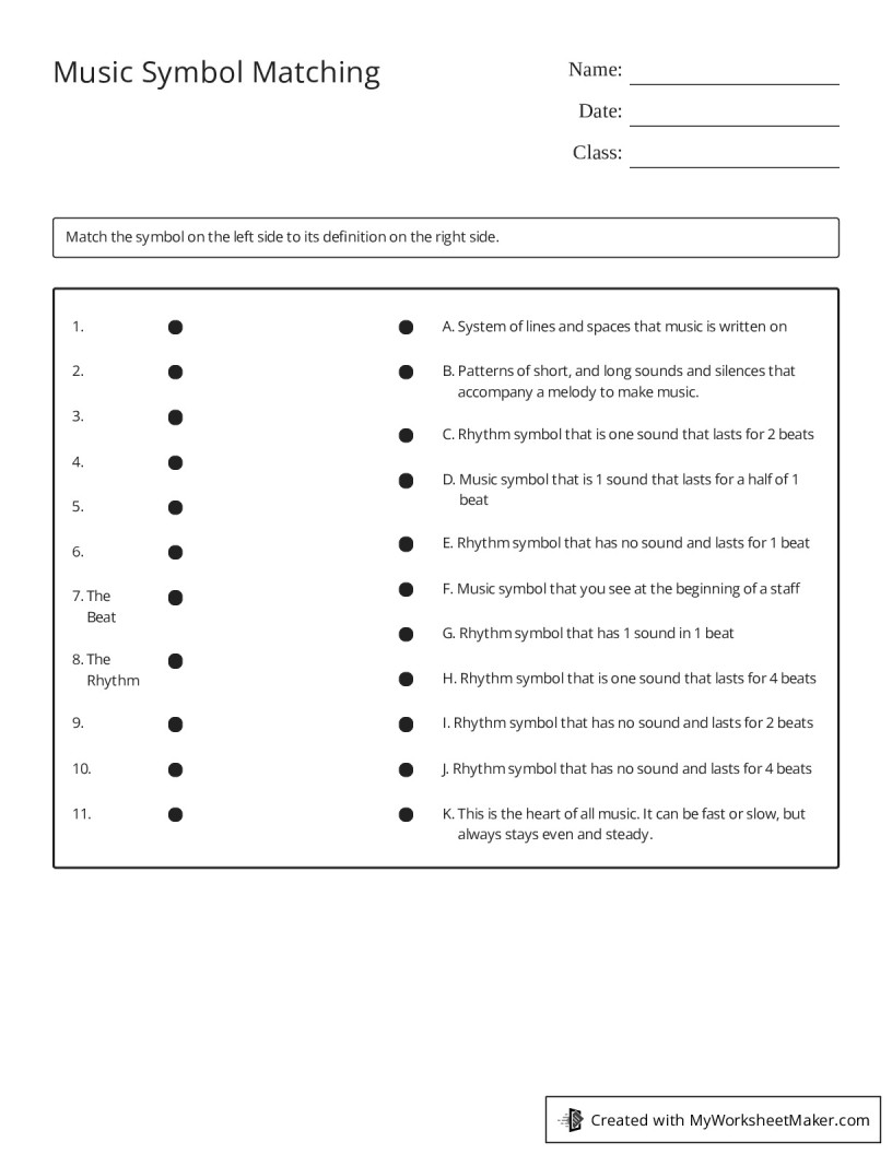 Music Symbol Matching - My Worksheet Maker: Create Your Own Worksheets