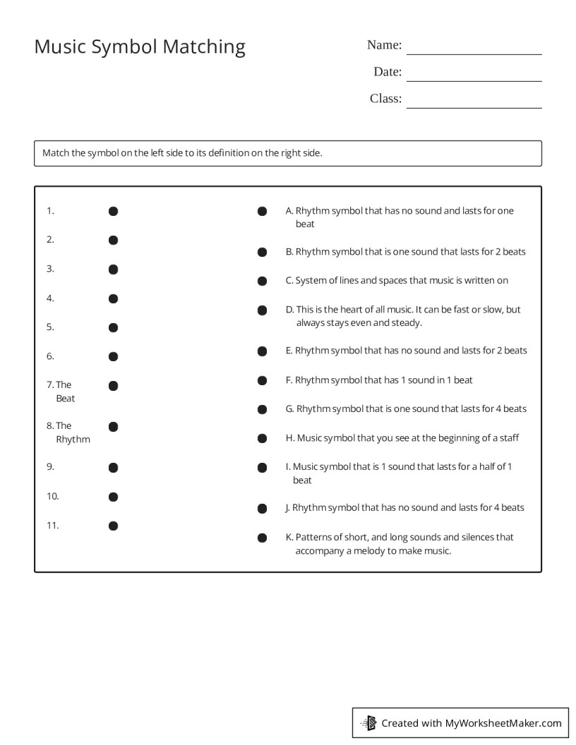 Music Symbol Matching - My Worksheet Maker: Create Your Own Worksheets