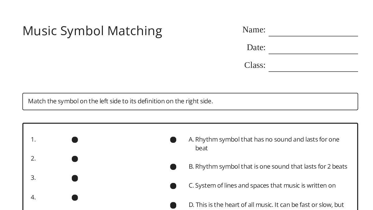 Music Symbol Matching - My Worksheet Maker: Create Your Own Worksheets