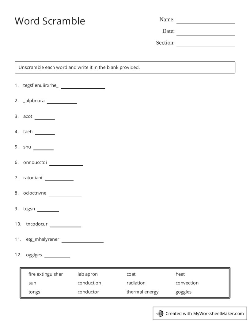 Word Scramble - My Worksheet Maker: Create Your Own Worksheets
