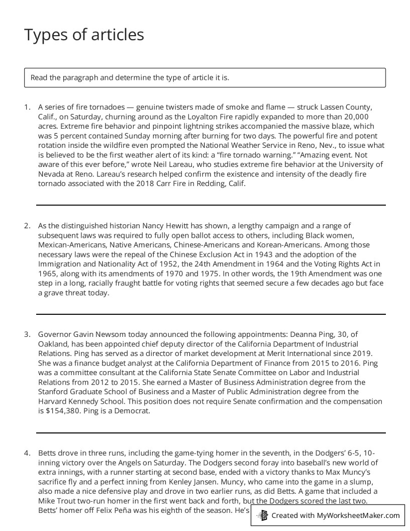 Types of articles - My Worksheet Maker: Create Your Own Worksheets