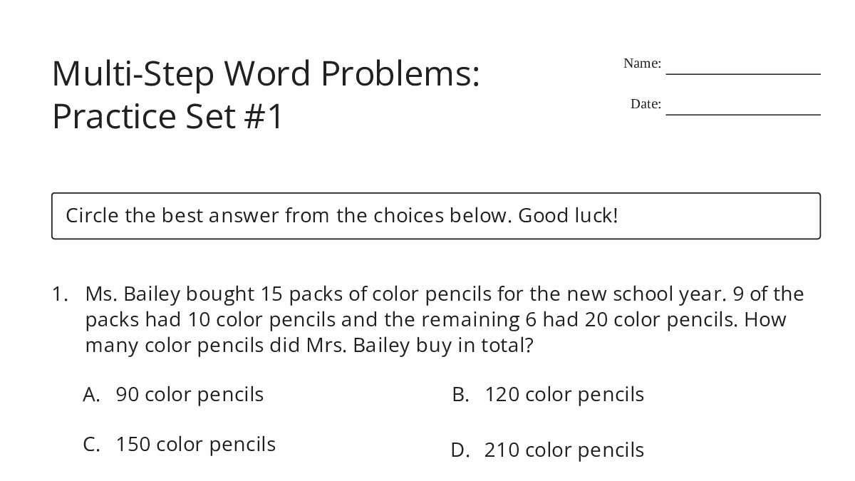 Multi-Step Word Problems: Practice Set #1 - My Worksheet Maker: Create ...
