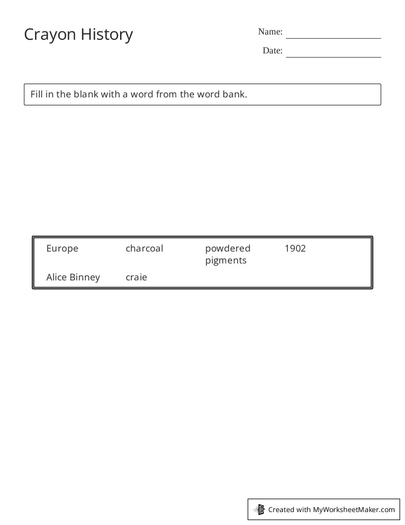 Crayon History - My Worksheet Maker: Create Your Own Worksheets