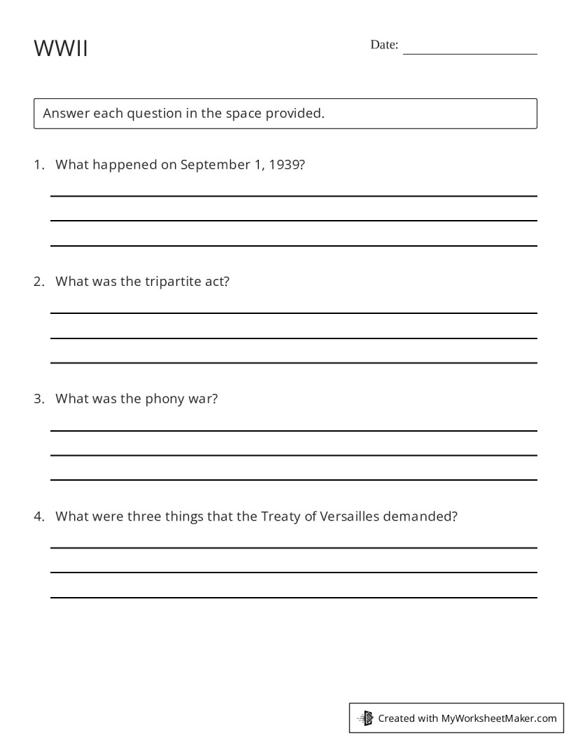WWII - My Worksheet Maker: Create Your Own Worksheets