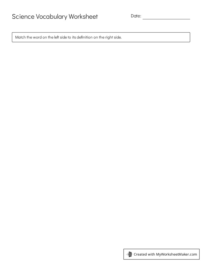 Science Vocabulary Worksheet - My Worksheet Maker: Create Your Own ...