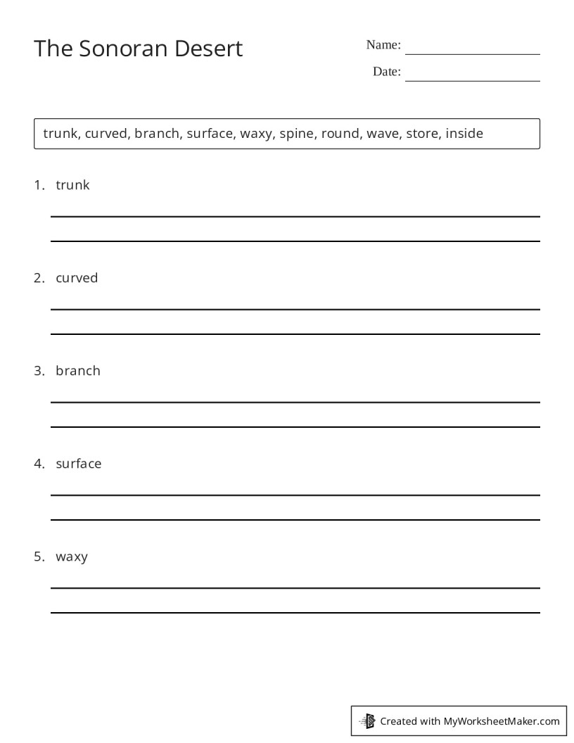 The Sonoran Desert - My Worksheet Maker: Create Your Own Worksheets