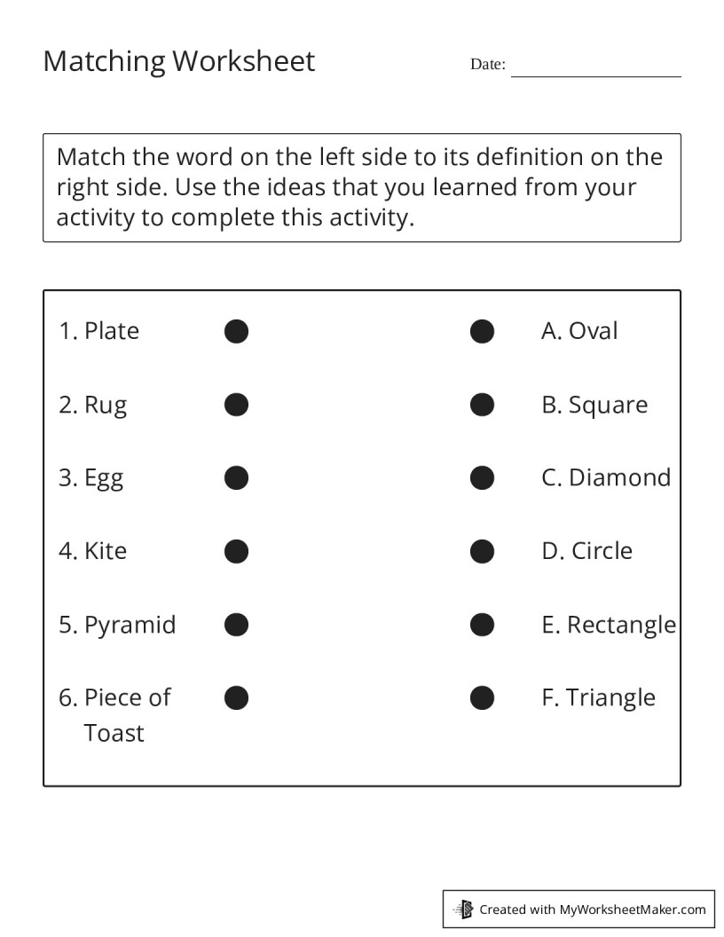 Matching Worksheet - My Worksheet Maker: Create Your Own Worksheets