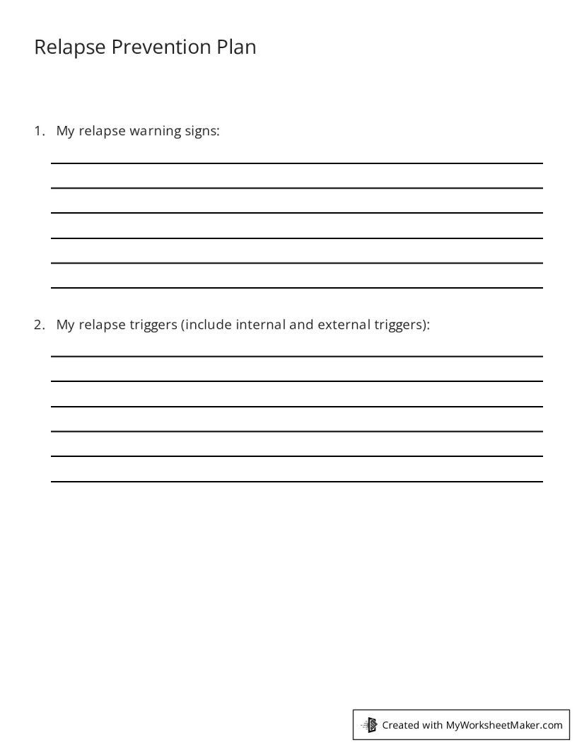 Relapse Prevention Plan - My Worksheet Maker: Create Your Own Worksheets