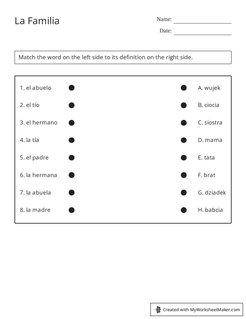 La Familia - My Worksheet Maker: Create Your Own Worksheets