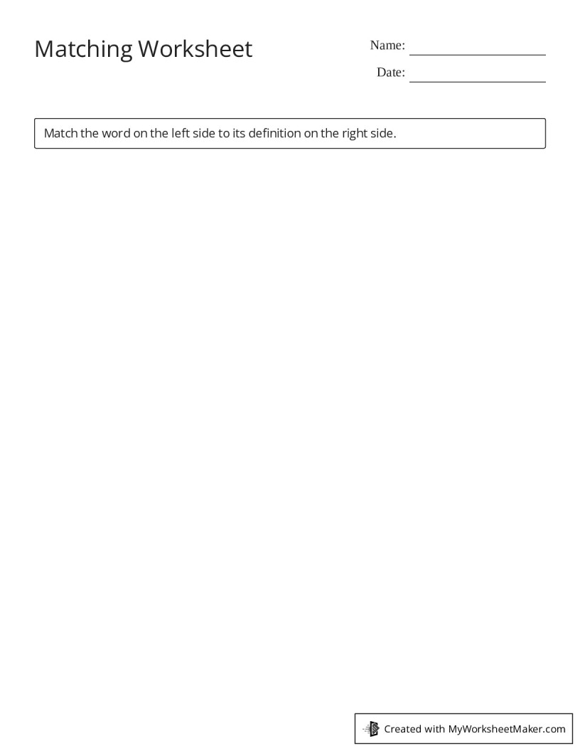 Matching Worksheet - My Worksheet Maker: Create Your Own Worksheets