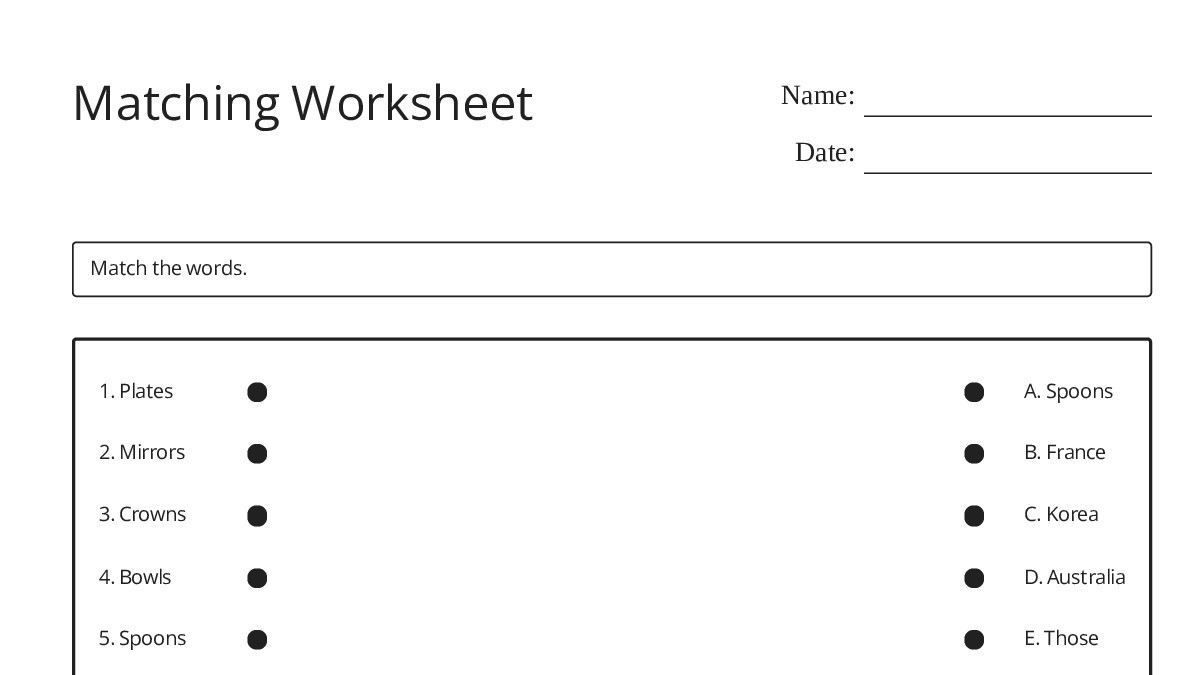 Matching Worksheet - My Worksheet Maker: Create Your Own Worksheets