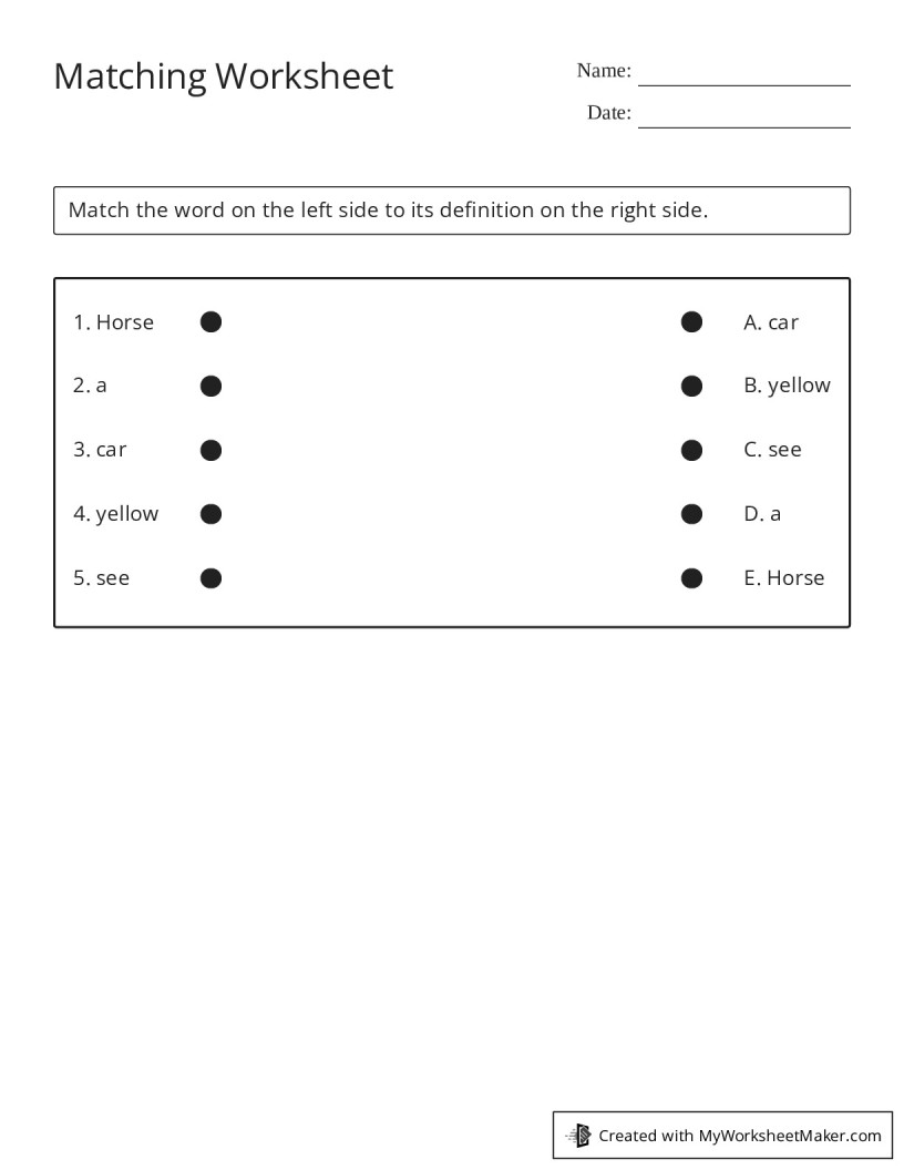 Matching Worksheet - My Worksheet Maker: Create Your Own Worksheets