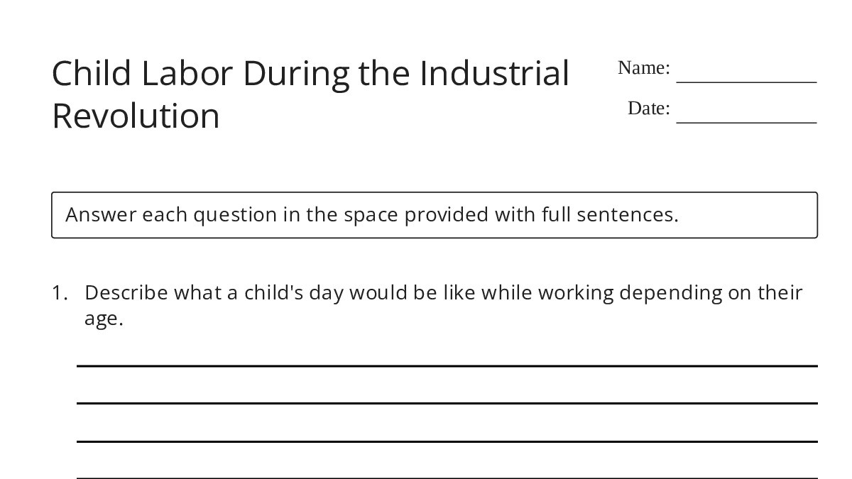 Child Labor During the Industrial Revolution - My Worksheet Maker ...