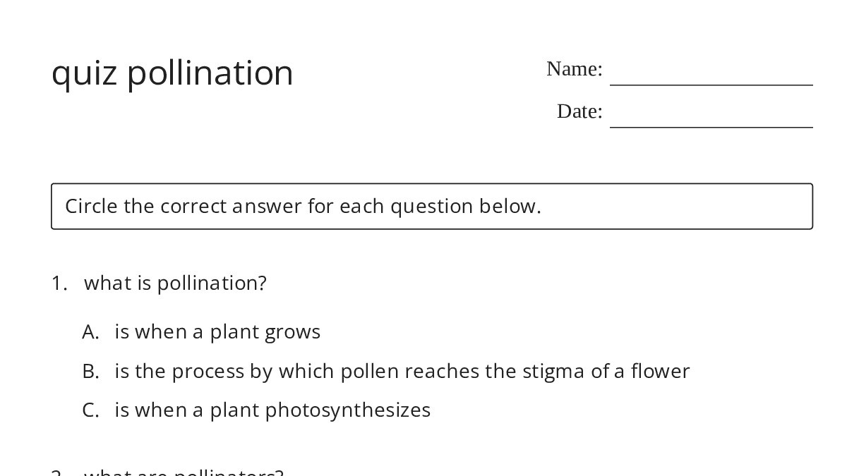 quiz pollination - My Worksheet Maker: Create Your Own Worksheets