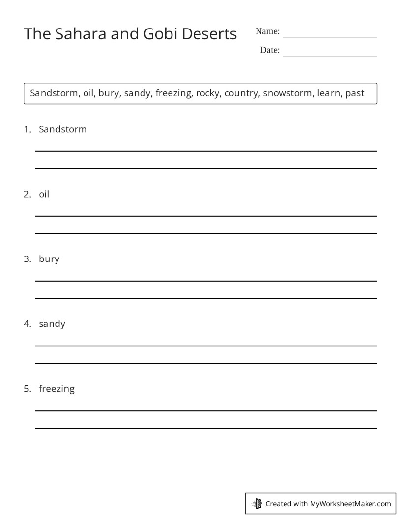 The Sahara and Gobi Deserts - My Worksheet Maker: Create Your Own ...