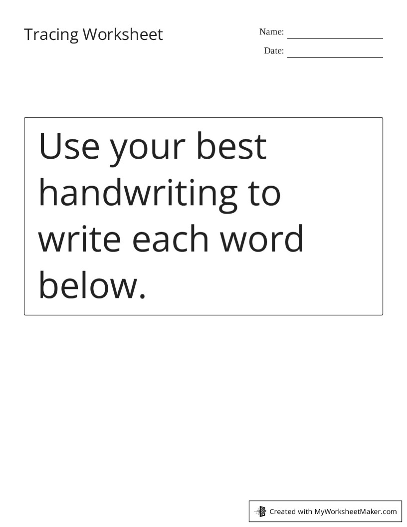 Tracing Worksheet - My Worksheet Maker: Create Your Own Worksheets