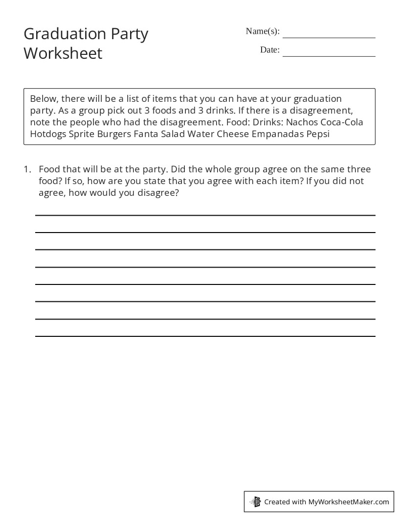 Graduation Party Worksheet - My Worksheet Maker: Create Your Own Worksheets