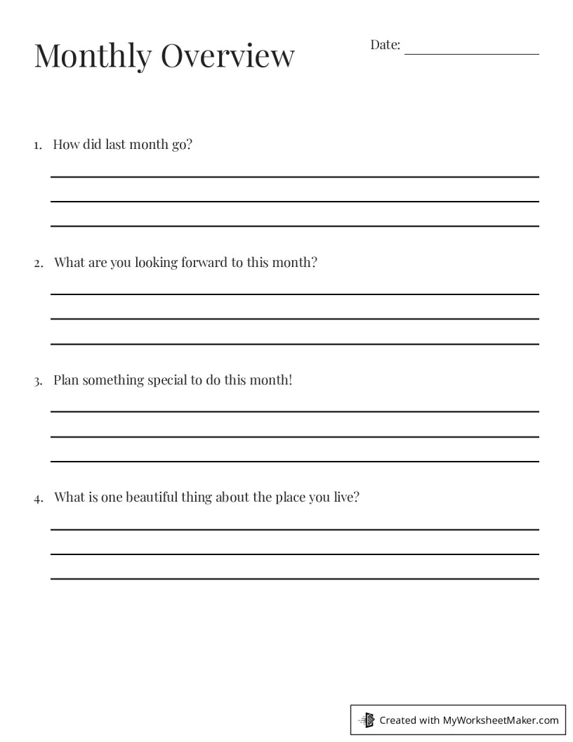 Monthly Overview - My Worksheet Maker: Create Your Own Worksheets