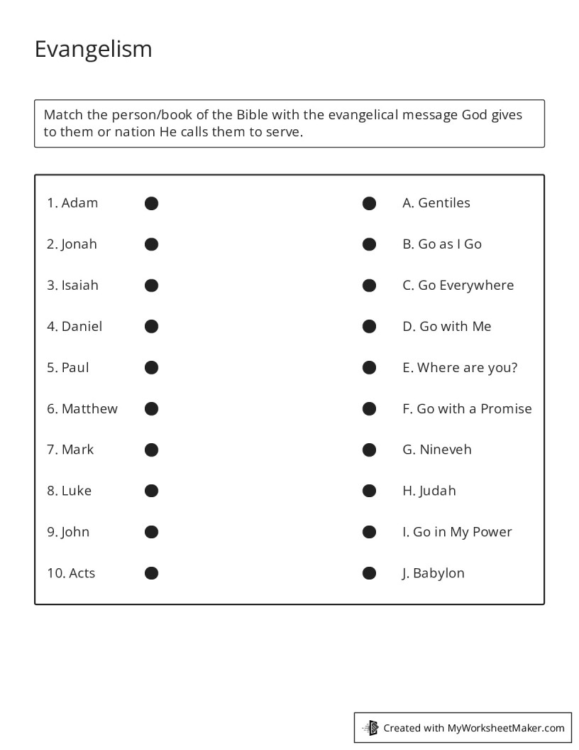 Evangelism - My Worksheet Maker: Create Your Own Worksheets