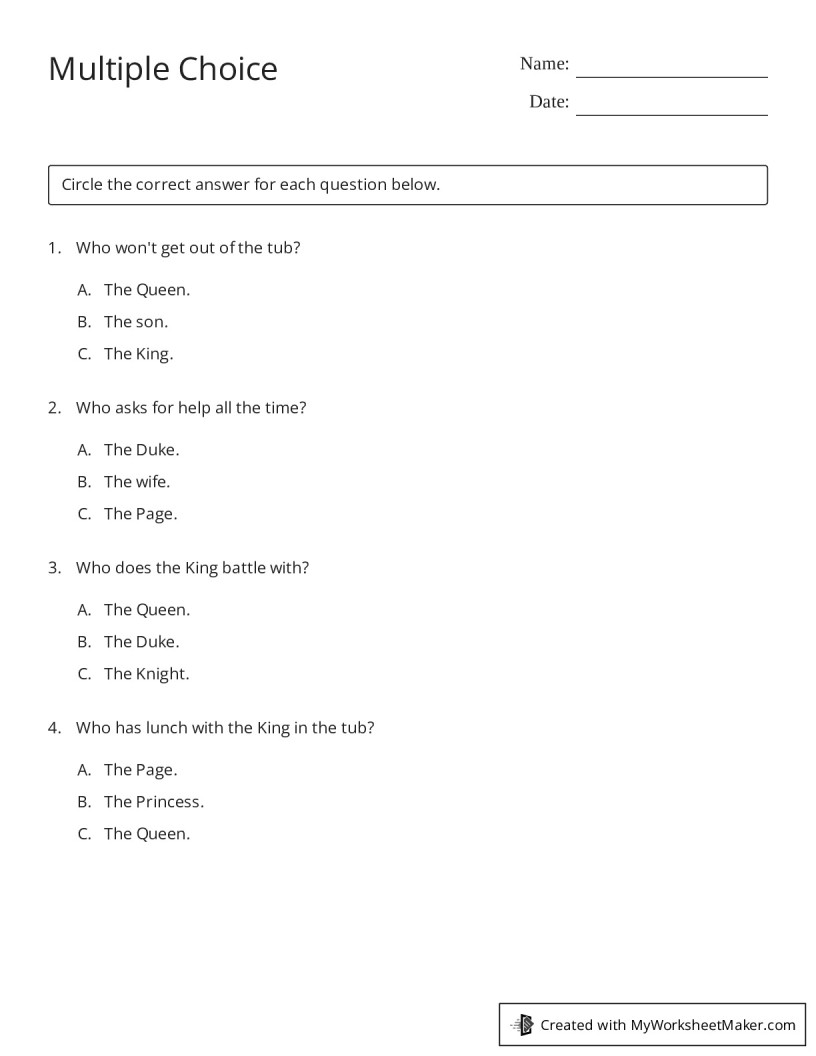 Multiple Choice - My Worksheet Maker: Create Your Own Worksheets