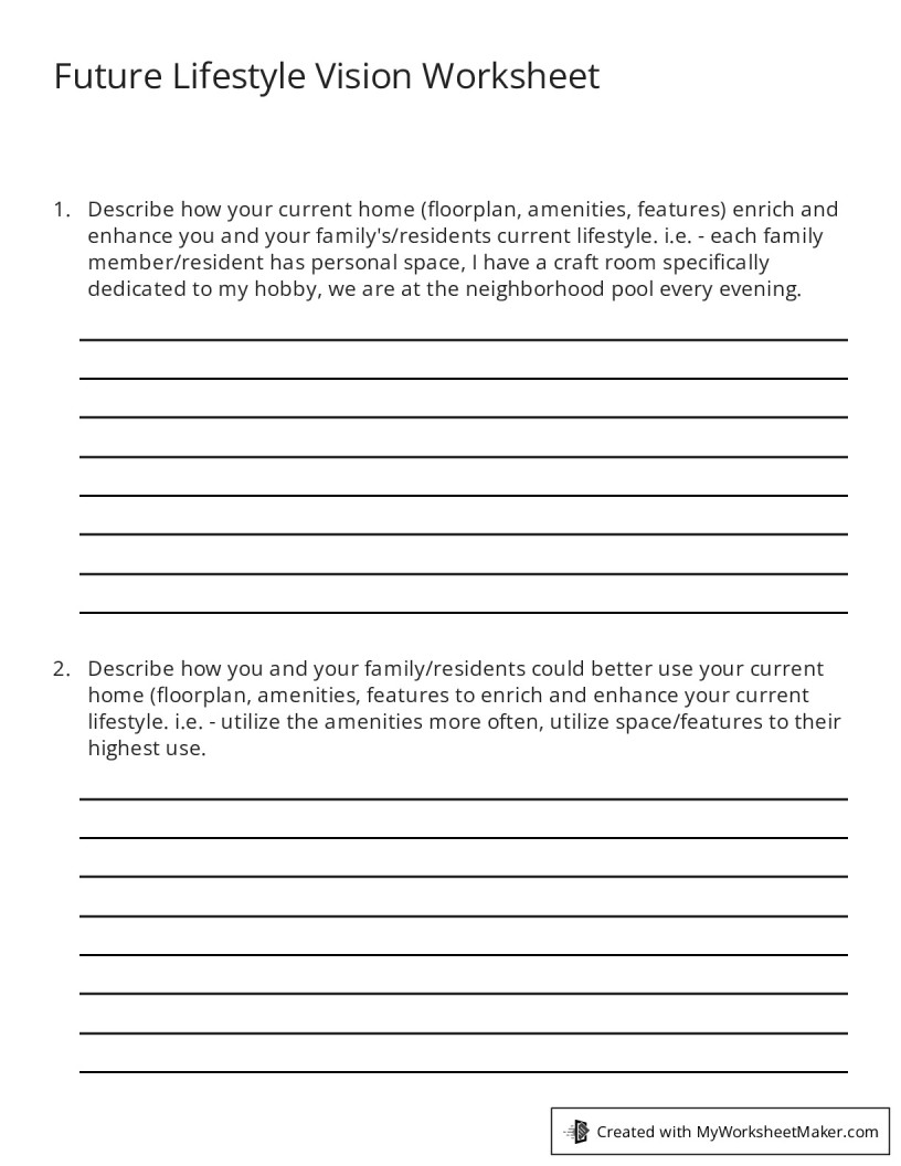 Future Lifestyle Vision Worksheet - My Worksheet Maker: Create Your Own ...