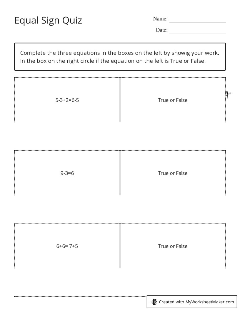 Equal Sign Quiz - My Flashcard Maker: Create Your Own Flashcards