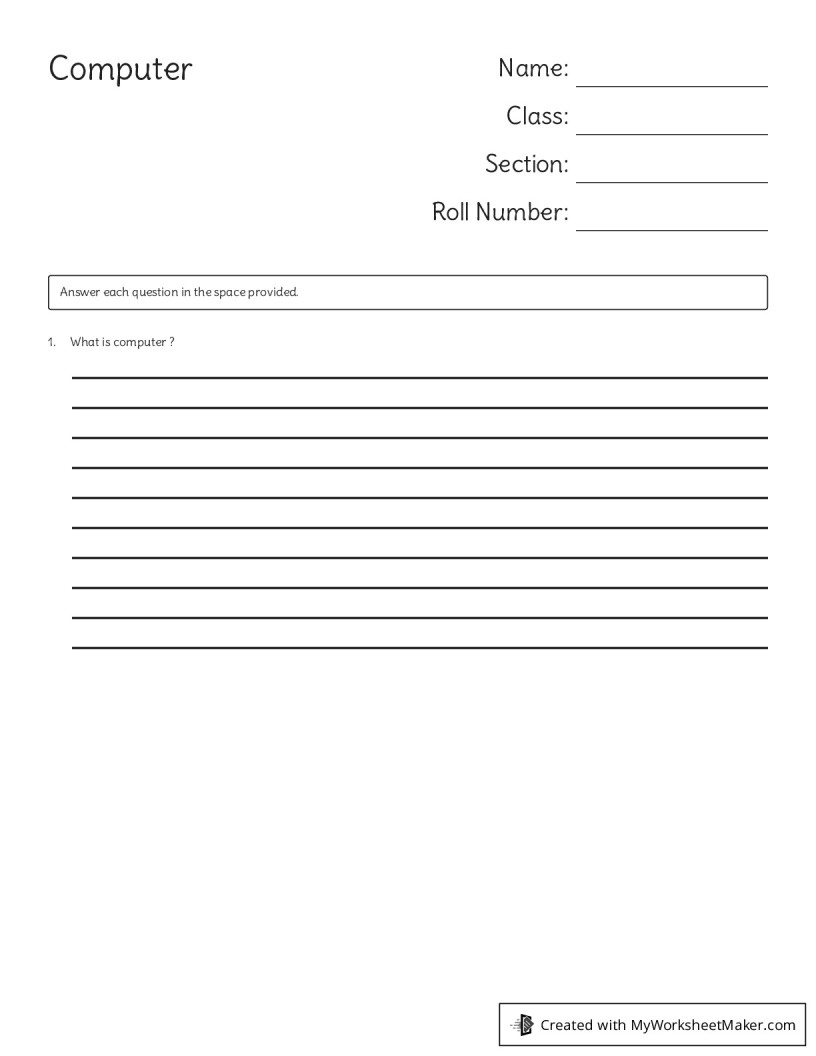 Computer - My Worksheet Maker: Create Your Own Worksheets