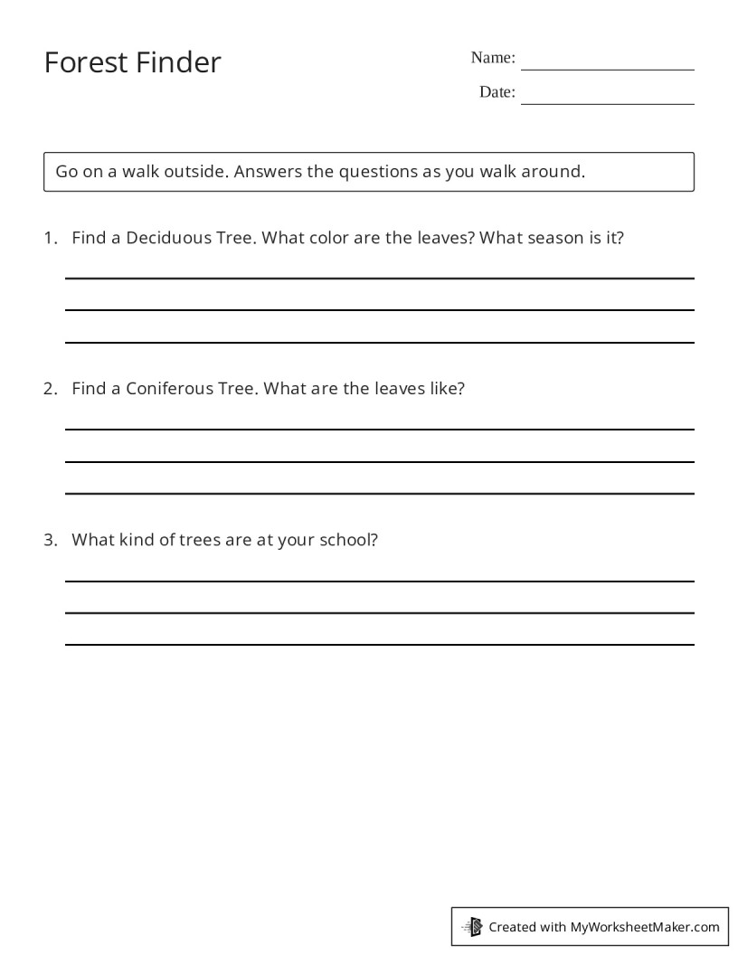 Forest Finder - My Worksheet Maker: Create Your Own Worksheets