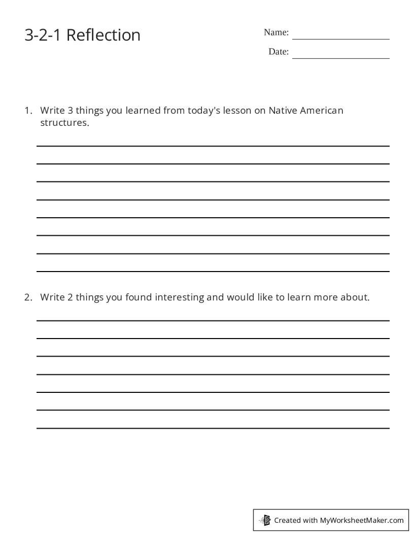 3-2-1 Reflection - My Worksheet Maker: Create Your Own Worksheets